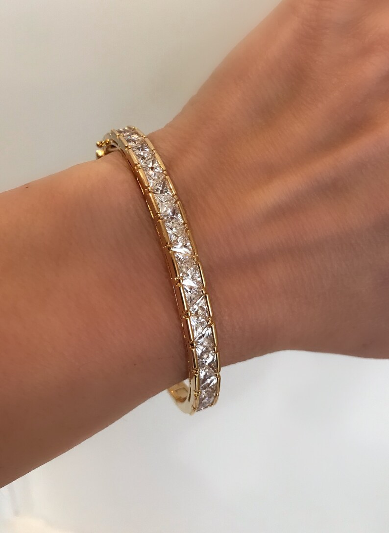 Gold Vermeil Multi Stone Hinged Bangle Channel Set Bracelet Gold ...
