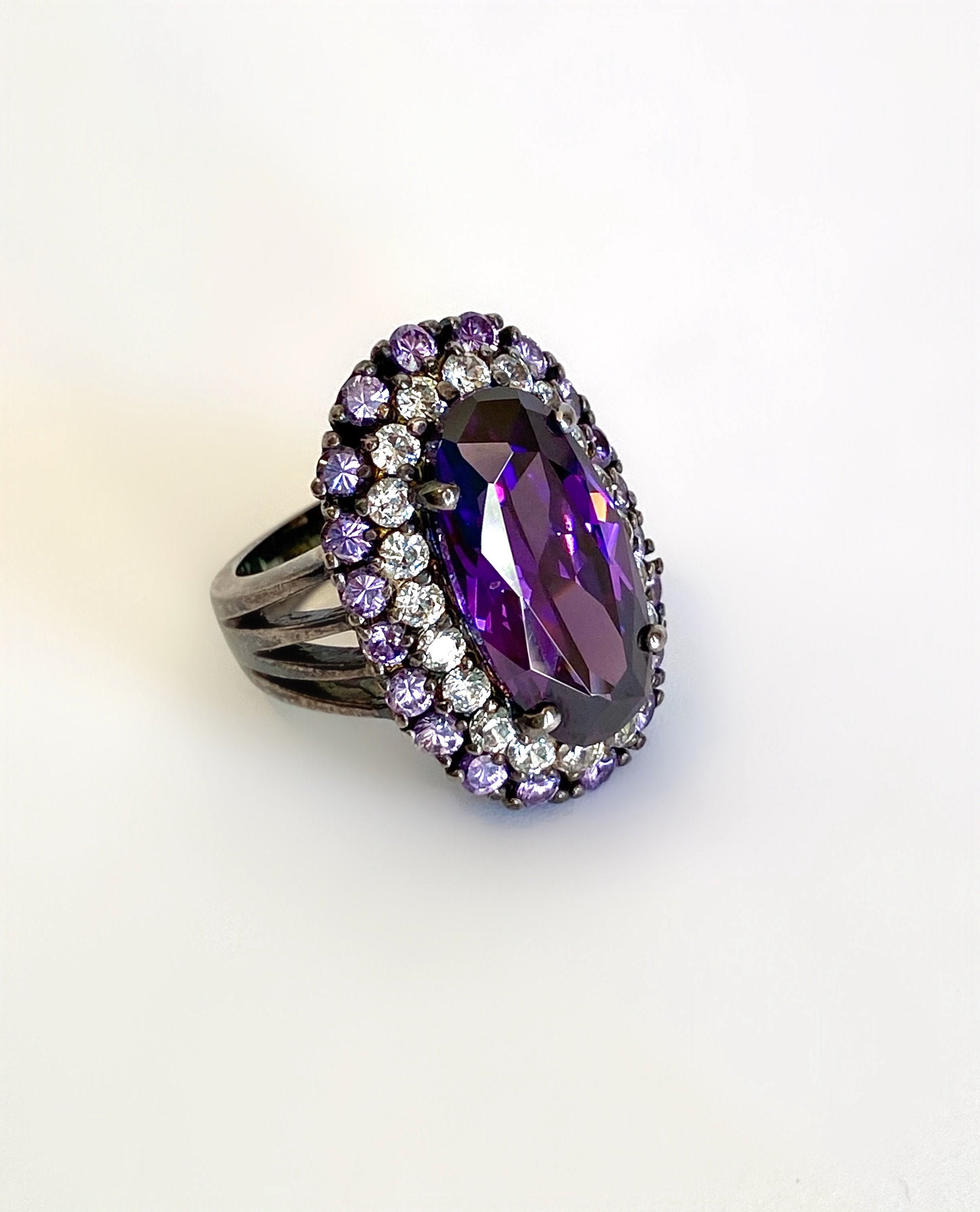 Sterling Silver Amethyst Purple Sapphire and Diamond Estate Ring Purple ...