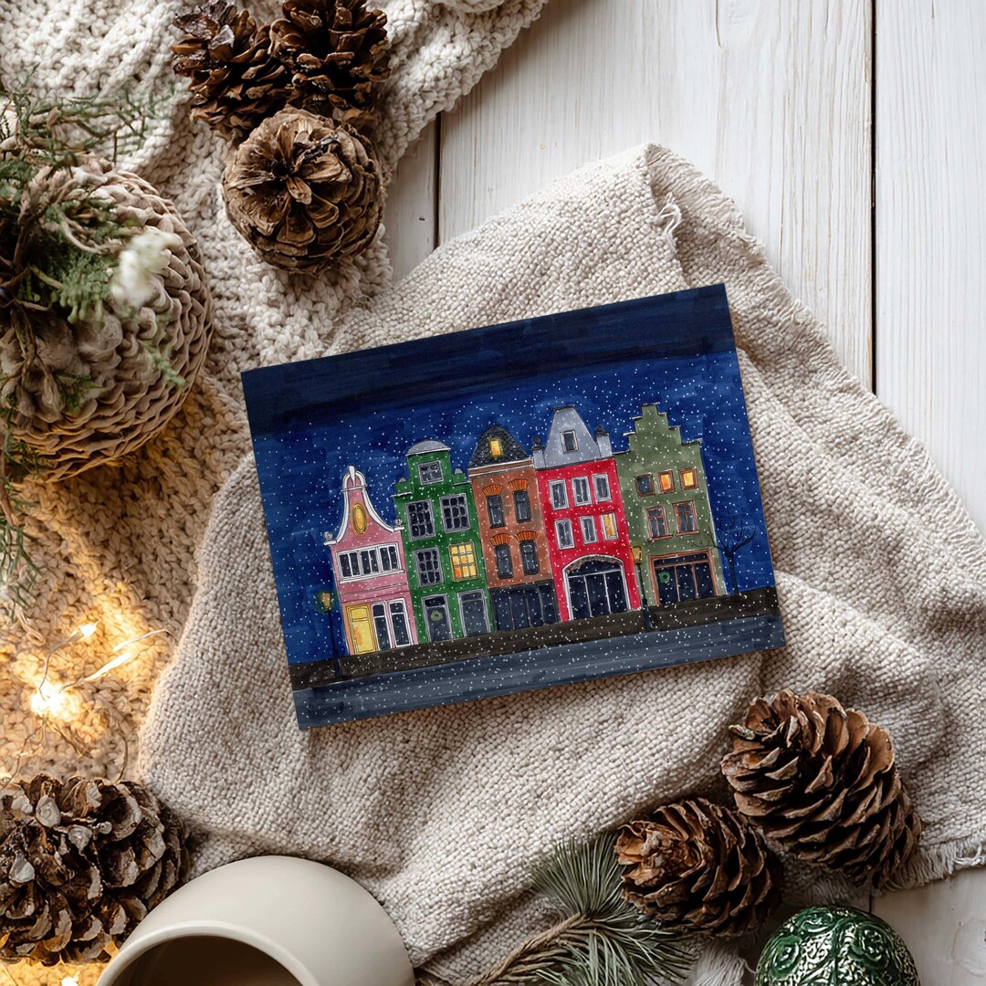 Snowy Town Christmas Card – Printable Holiday Greeting Card, Winter ...