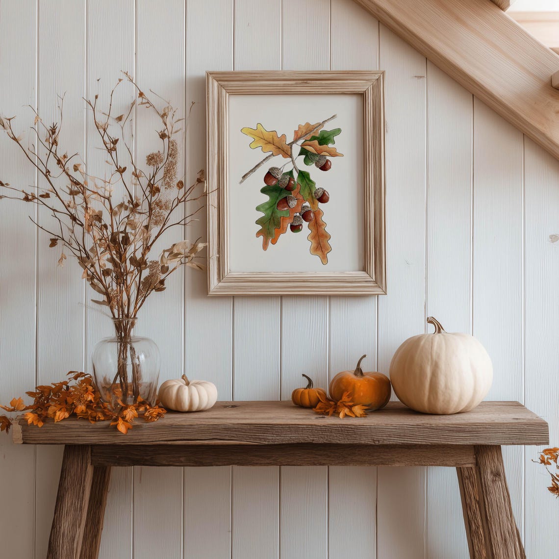 Oak Leaves and Acorns Wall Art – Hand-drawn Botanical Illustration ...