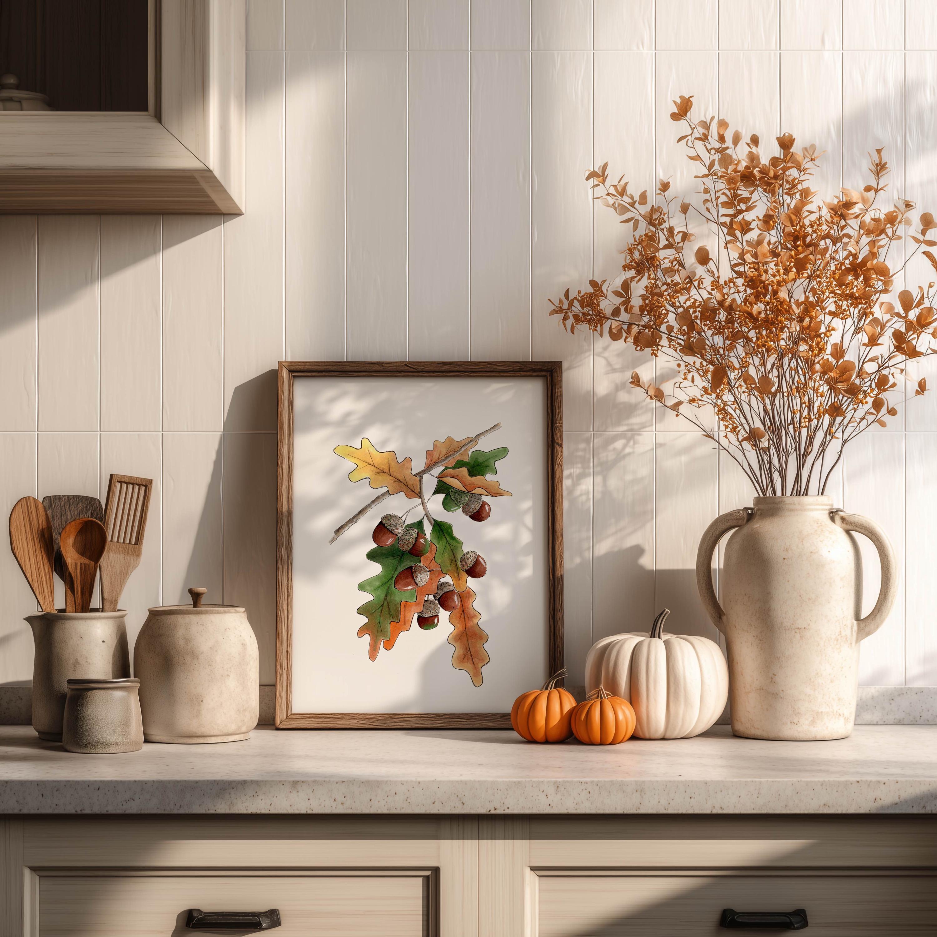 Oak Leaves and Acorns Wall Art – Hand-drawn Botanical Illustration ...