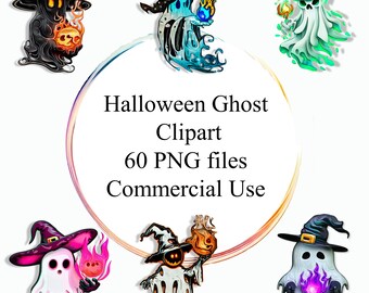 60 Halloween Ghost Clipart - Instant Digital Download PNG - Commercial ...