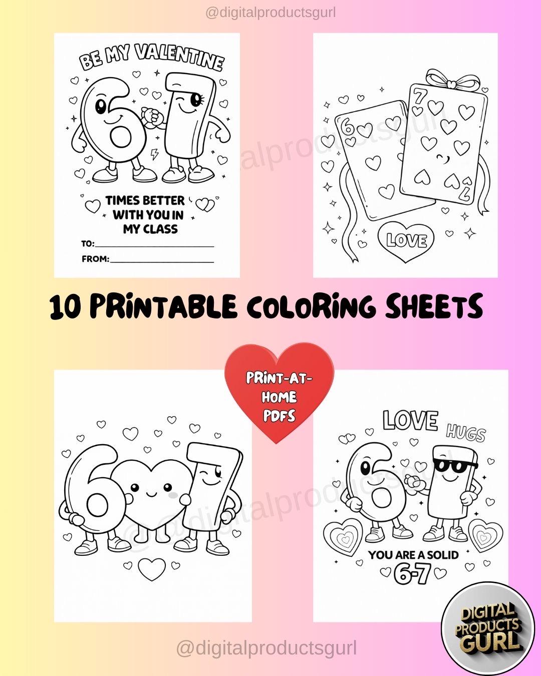 6-7 Valentines Coloring Sheets | Six Seven Meme Valentines Day Coloring ...