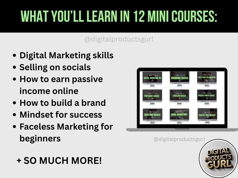 Lot de 12 mini-cours de marketing numérique avec droits de revente principaux DPP et MRR ...