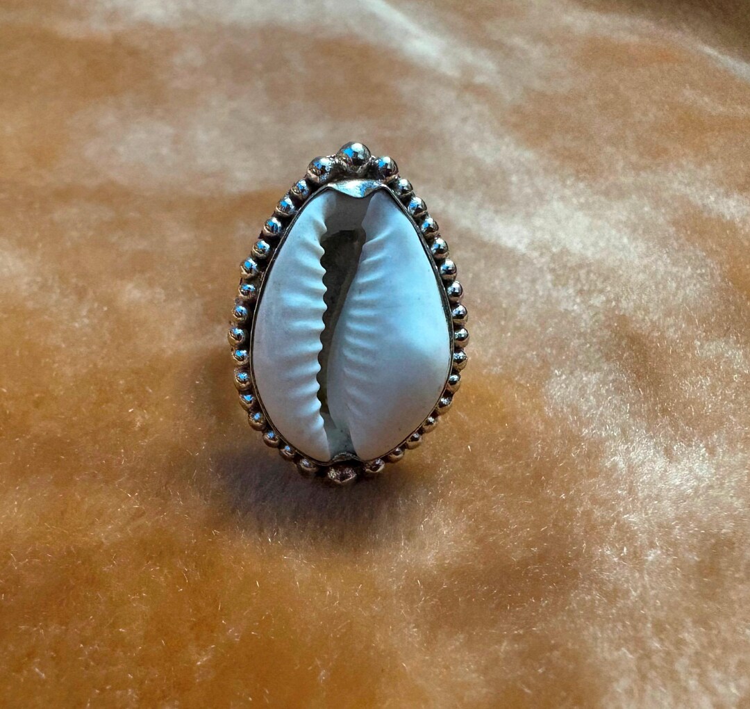 Natural Cowrie Shell 925 Sterling Silver Ring Handmade Women's Designer ...