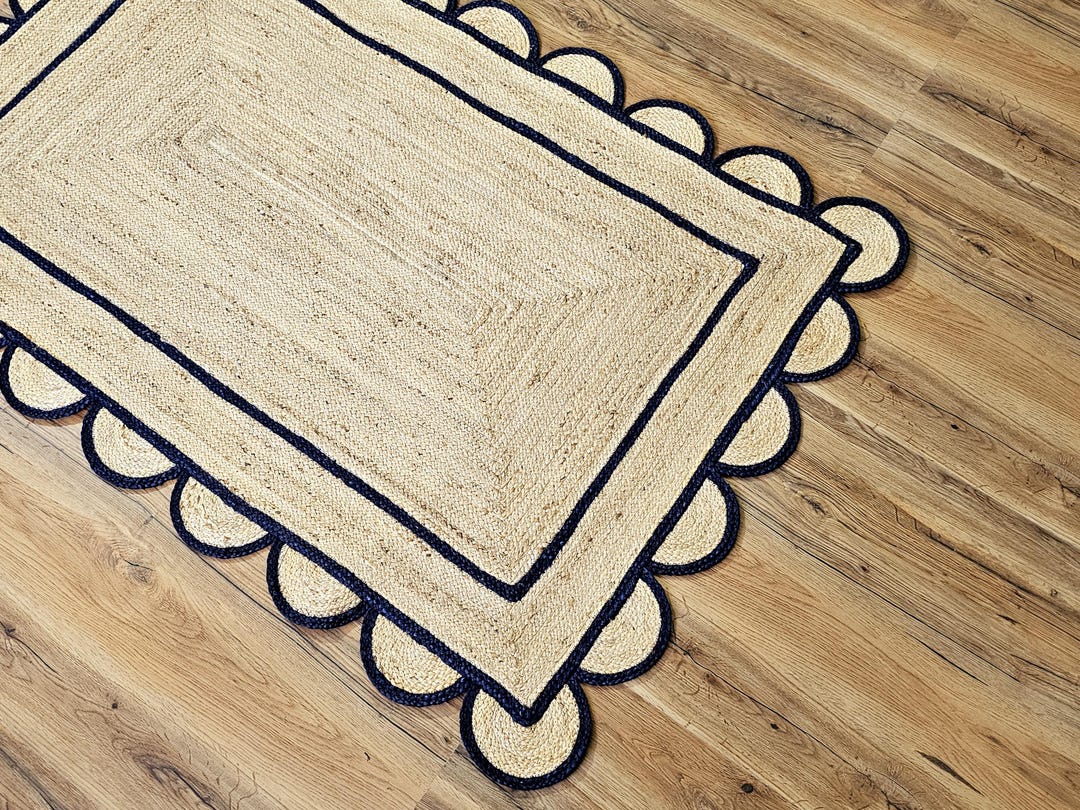 Scalloped Jute Rug, Wavy Scallop Edge Rug, Natural Jute Area Rug ...