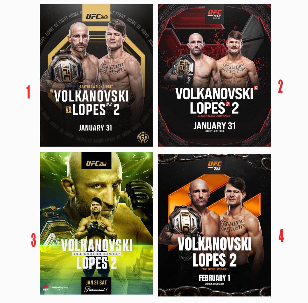 Custom UFC 325 Volkanovski Vs Lopes II 2026 Jan 31 Poster - Etsy