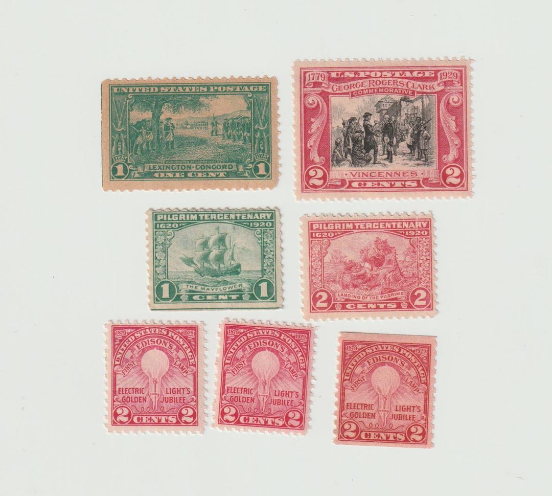Seven Mint 1920s Early US Postage Stamps, Pilgrim/edison - Etsy