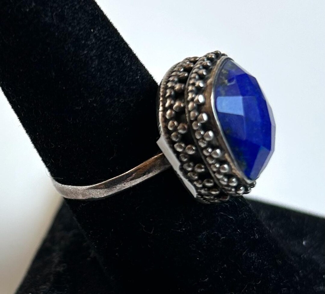 Vintage Sterling Silver Blue Stone Ring-size 8 3/4 - Etsy