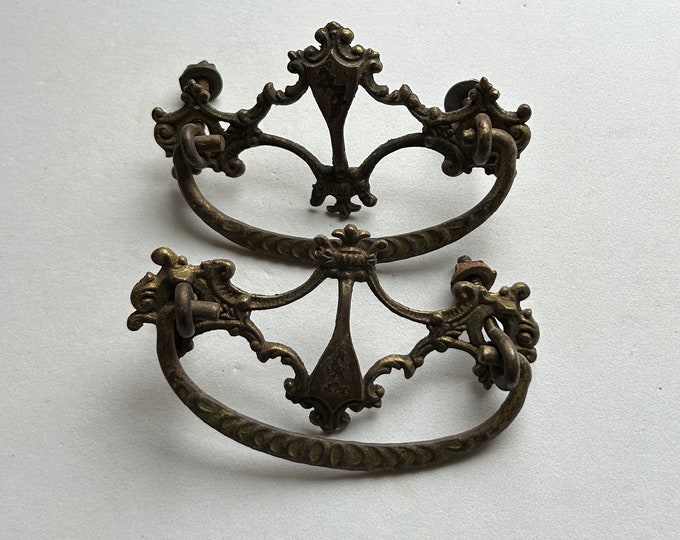 Two Antique Ornate Brass and Iron Drawer Handles/pulls - Etsy