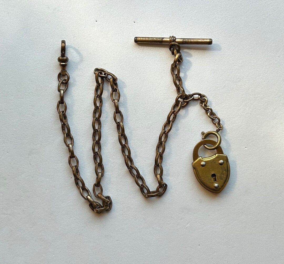 Gold Pocket Watch Chain With T Bar and Lock Fob - Etsy