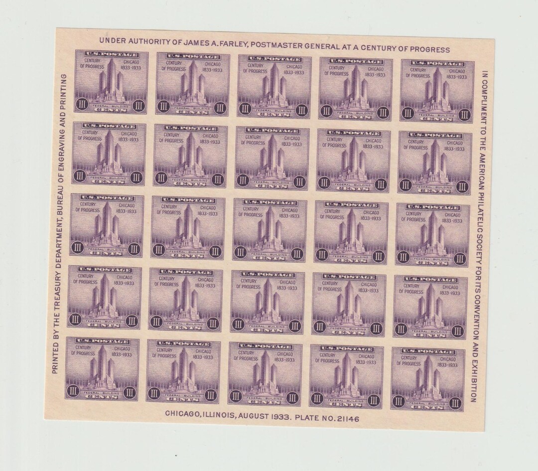 Mint 1933 US Postage Stamp Chicago Federal Building Souvenir Sheet 731 ...