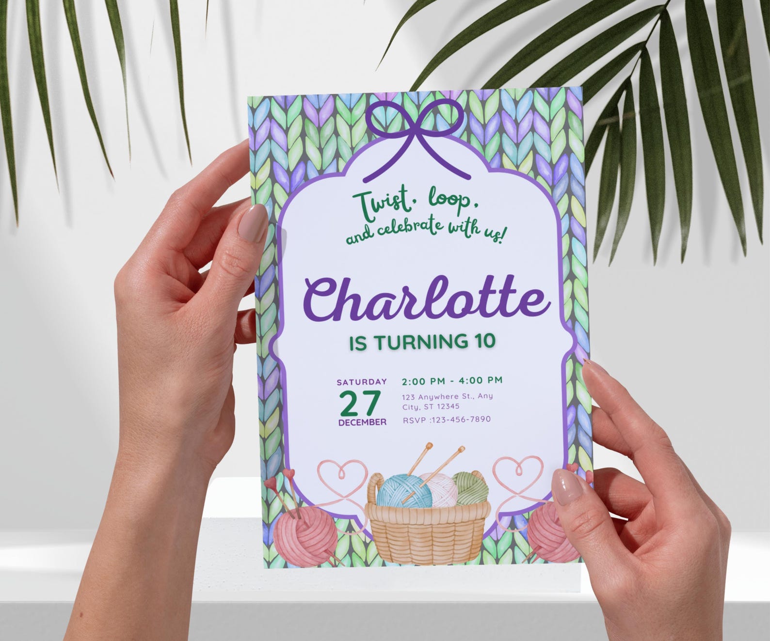 Crochet Theme Birthday Invitation | Yarn & Hook Party Invite | Editable ...