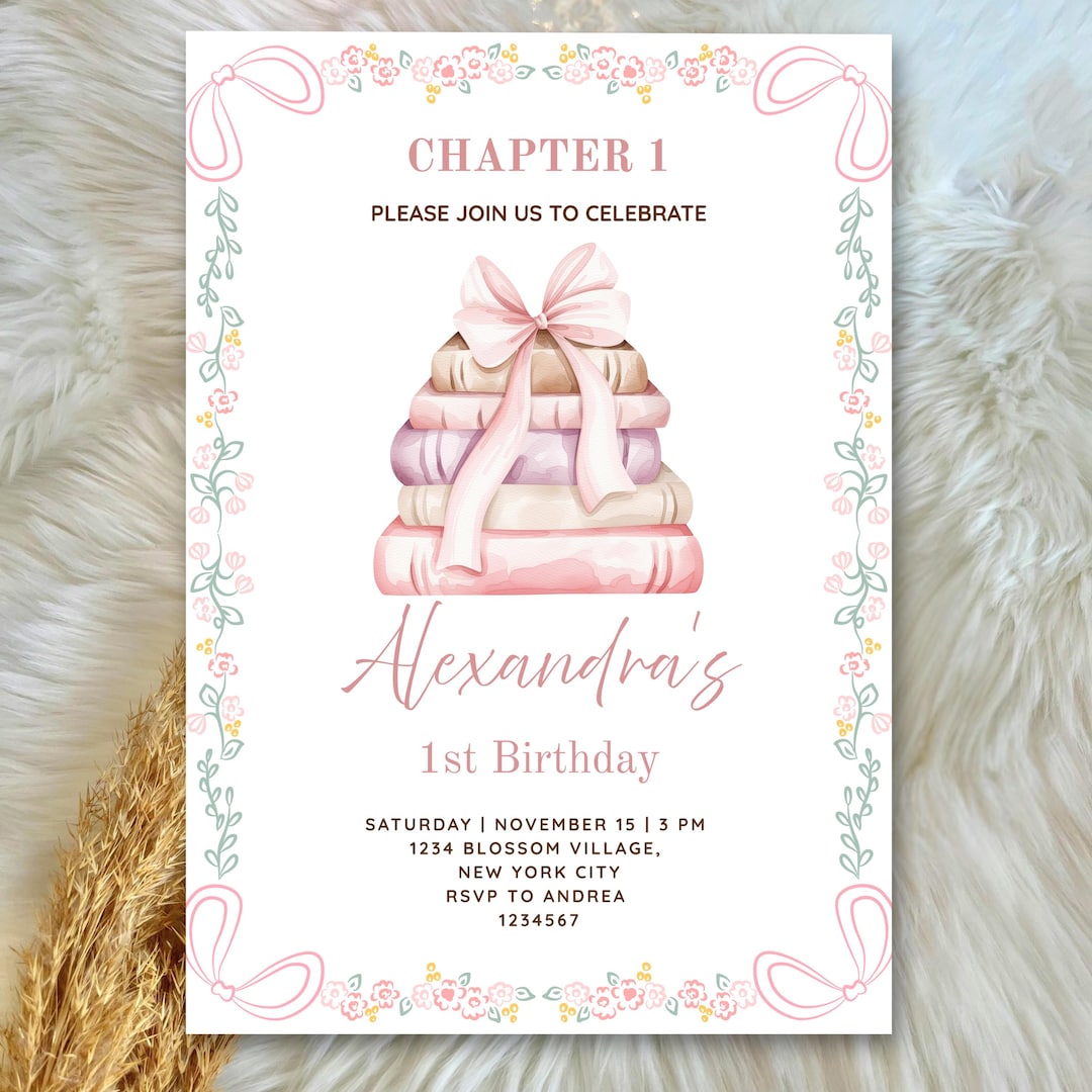 Book Theme Birthday Invitation, Reading Theme Birthday Invite | Little ...