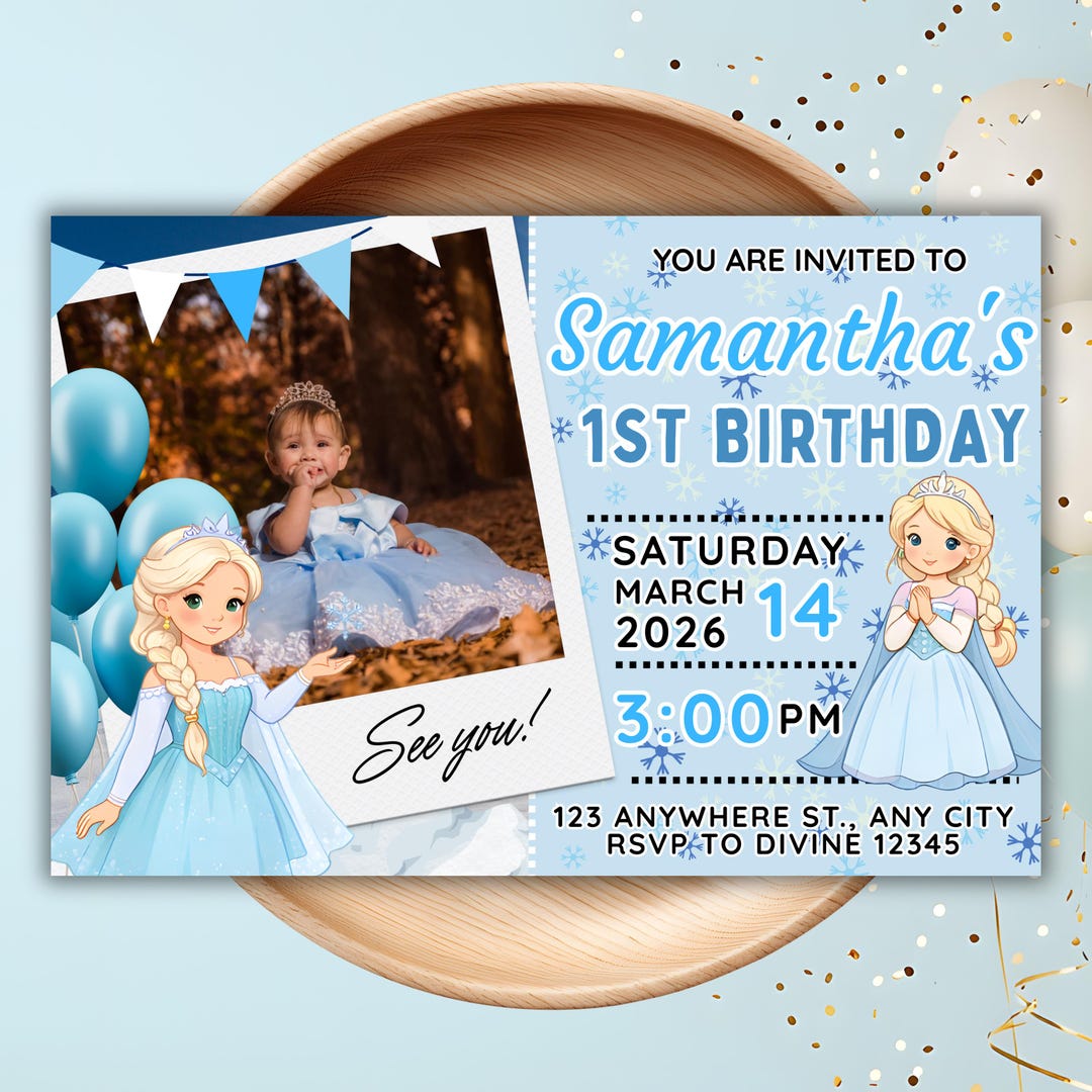 Ice Princess Birthday Invitation Template | Winter Snow Queen Party ...