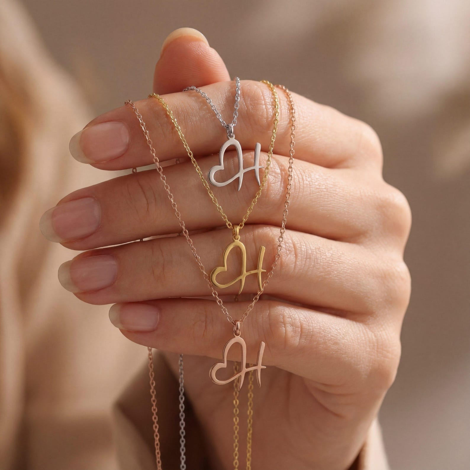 Initial Necklace With Heart: Custom Letter Necklace in Gold, Silver ...
