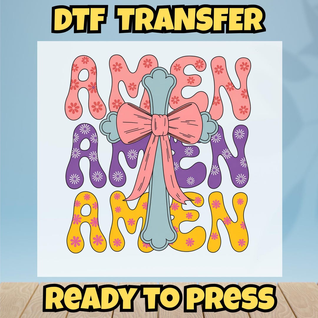Retro Amen DTF Transfer, Christian Cross Ready to Press DTF, Bible ...