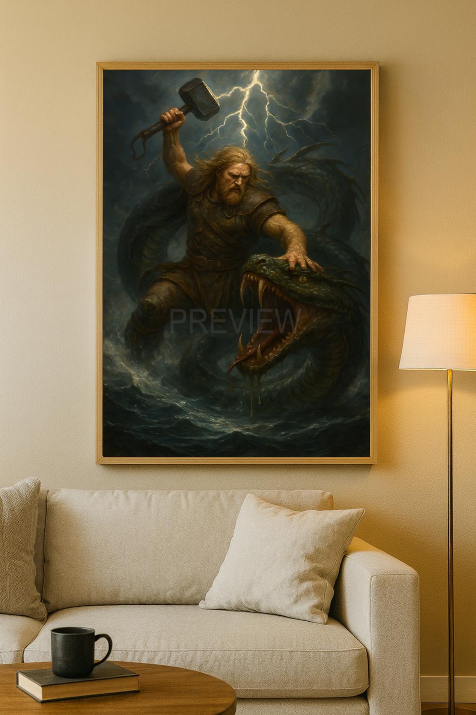 Thor Vs Midgard Serpent Art Print: Epic Norse Mythology (digital ...