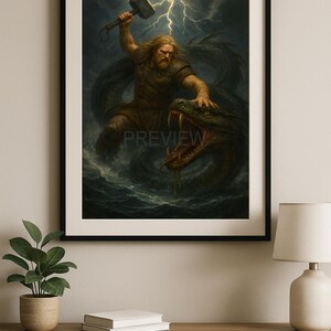 Thor Vs Midgard Serpent Art Print: Epic Norse Mythology (digital ...