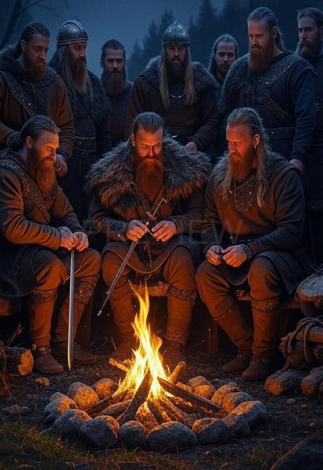 Viking Memorial Art Print: Norse Warriors by the Fire, Honoring a ...