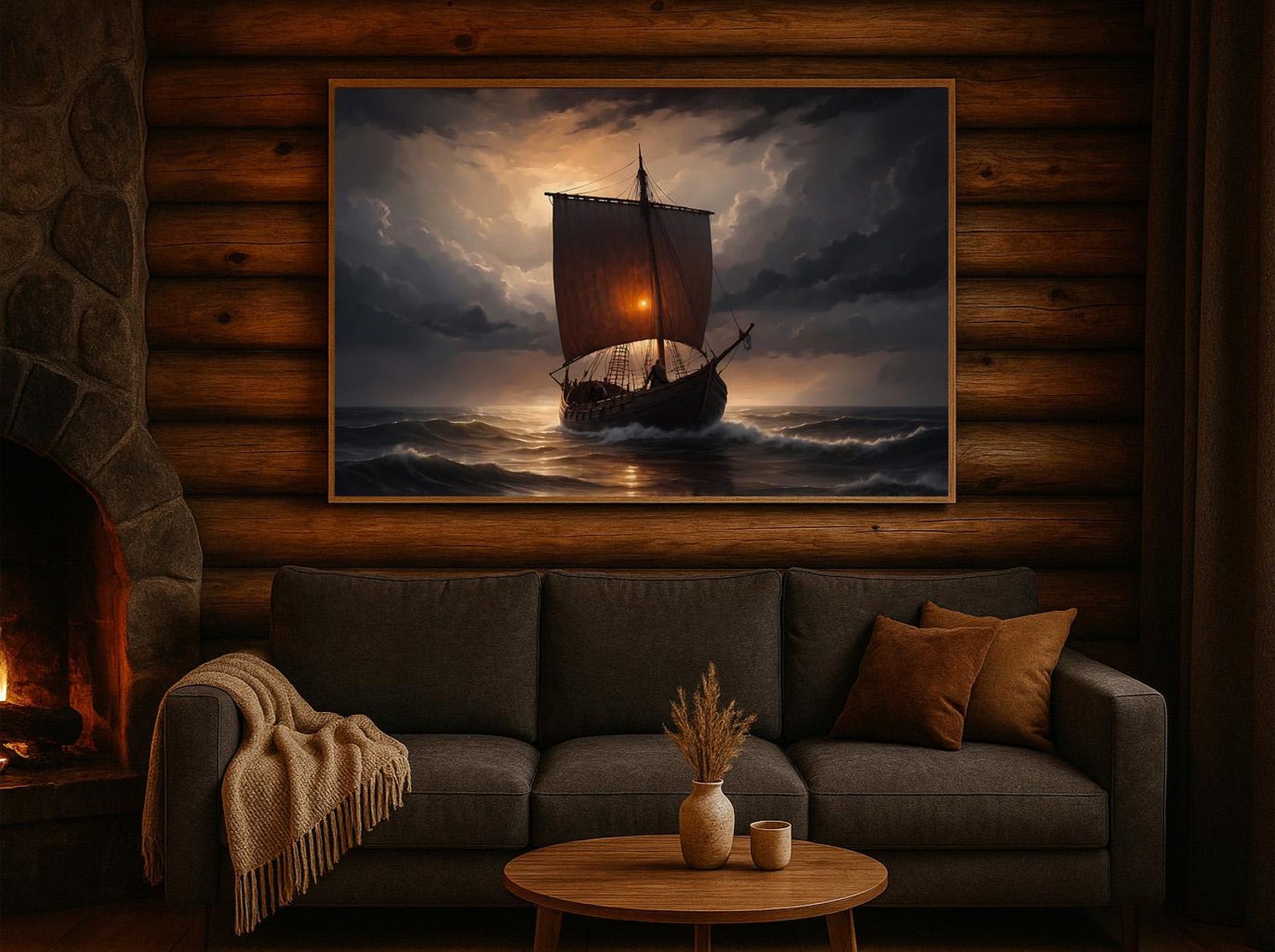 Viking Ship Art Print: Norse Raid, Dramatic Ocean Scene (digital ...
