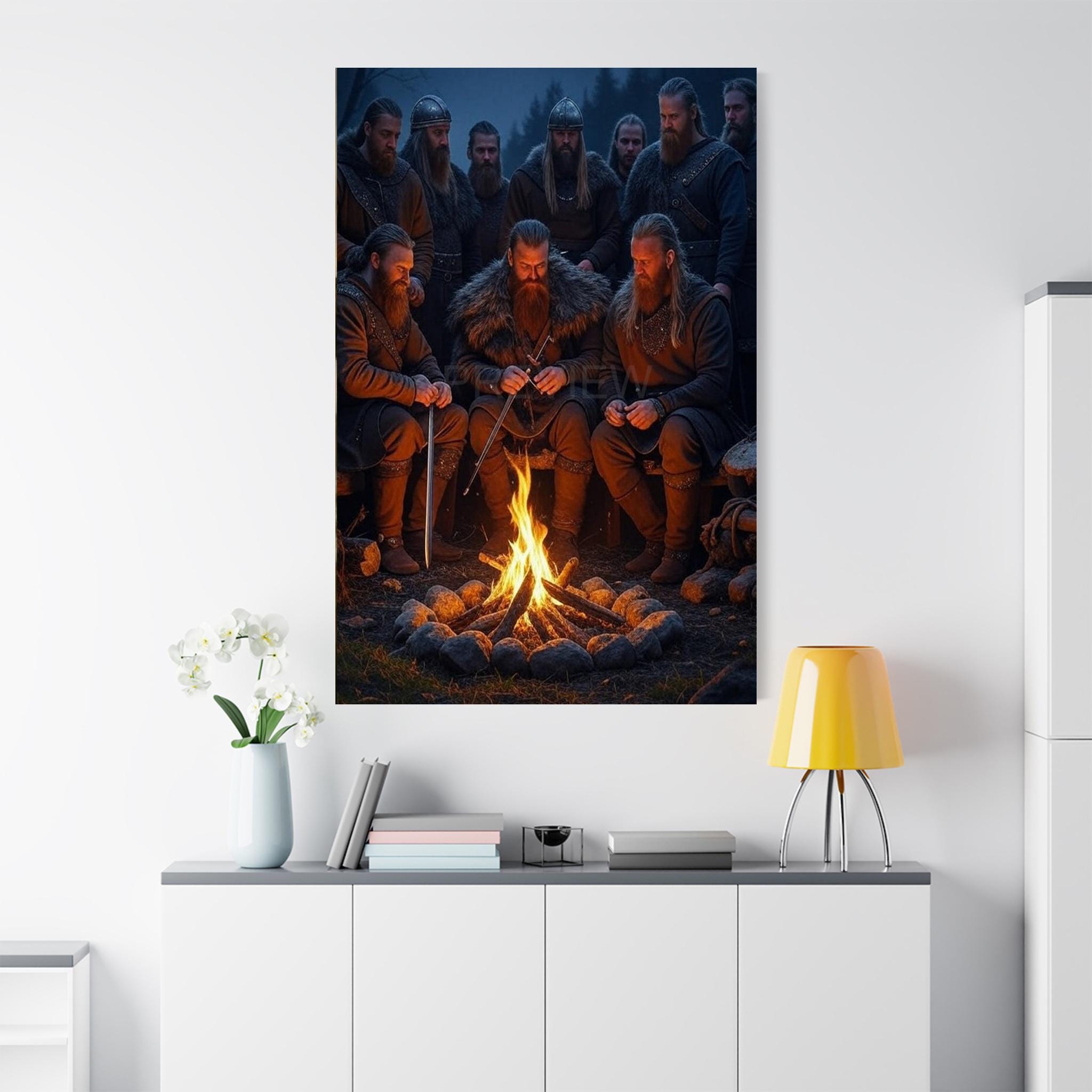 Viking Memorial Art Print: Norse Warriors by the Fire, Honoring a ...