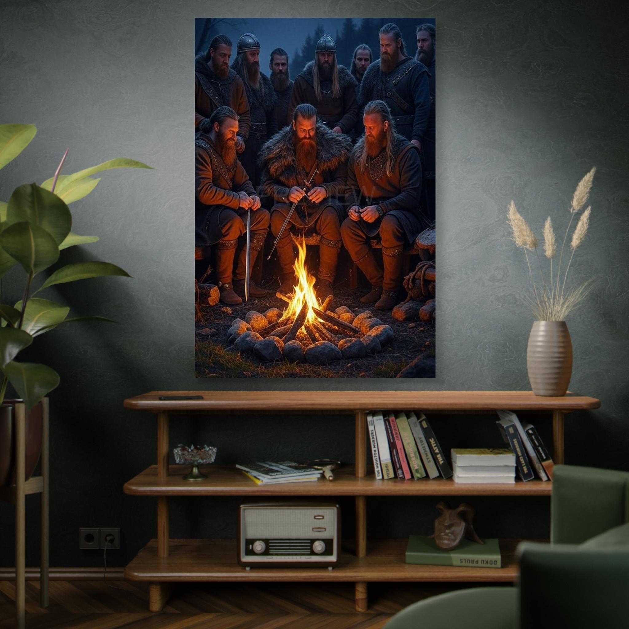 Viking Memorial Art Print: Norse Warriors by the Fire, Honoring a ...