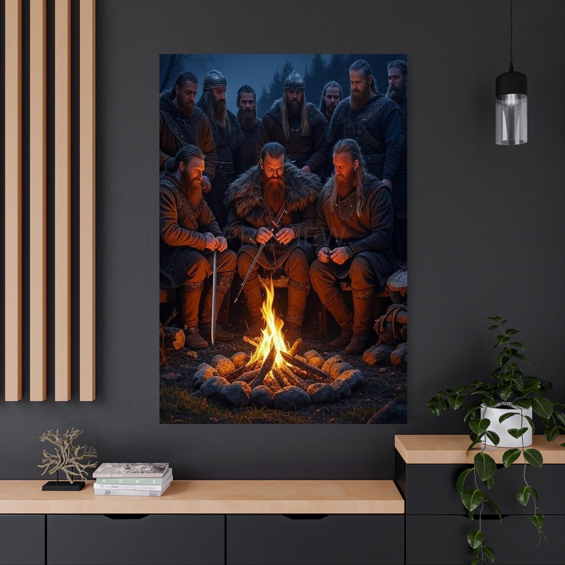 Viking Memorial Art Print: Norse Warriors by the Fire, Honoring a ...