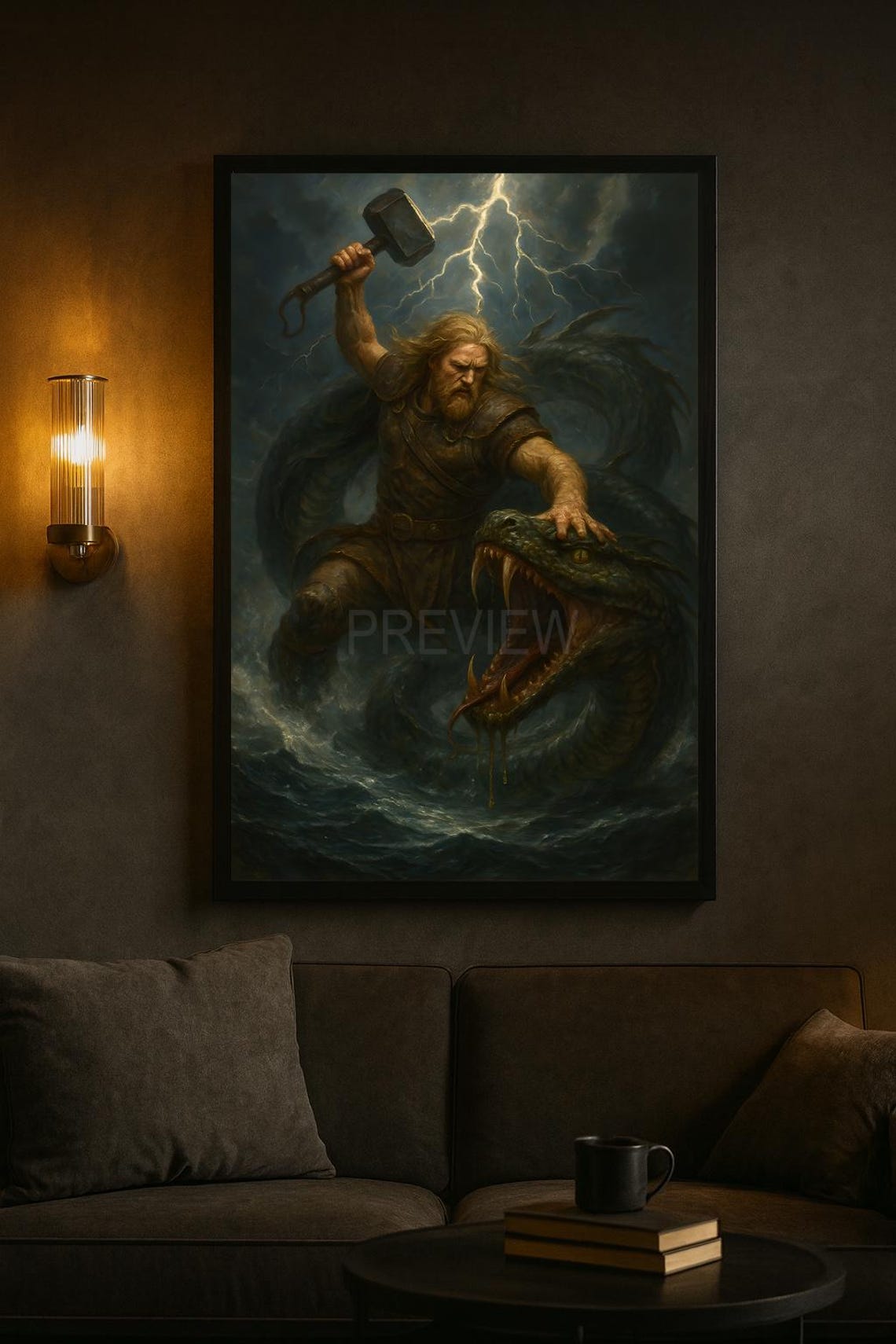Thor Vs Midgard Serpent Art Print: Epic Norse Mythology (digital ...