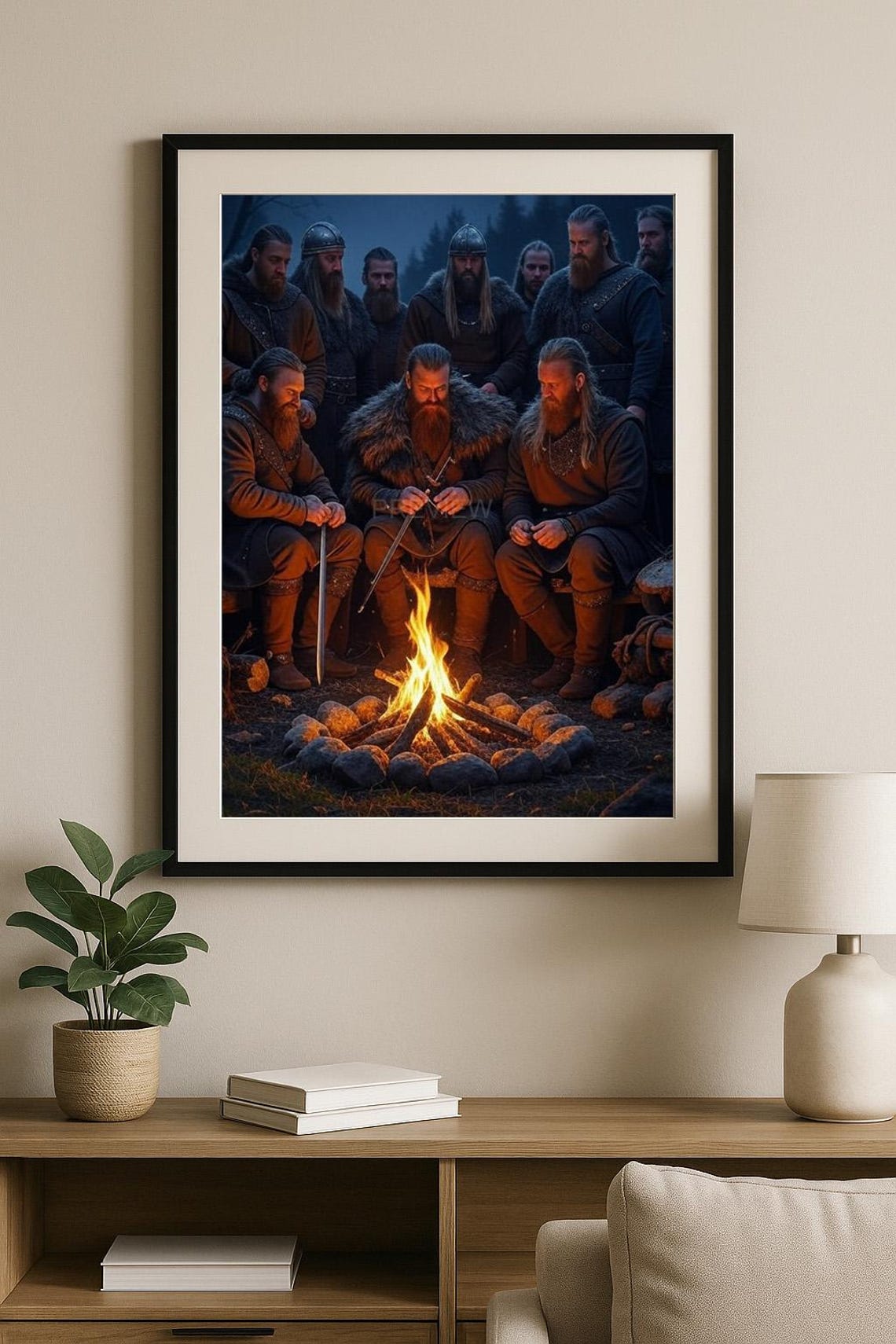Viking Memorial Art Print: Norse Warriors by the Fire, Honoring a ...