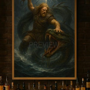 Thor Vs Midgard Serpent Art Print: Epic Norse Mythology (digital ...