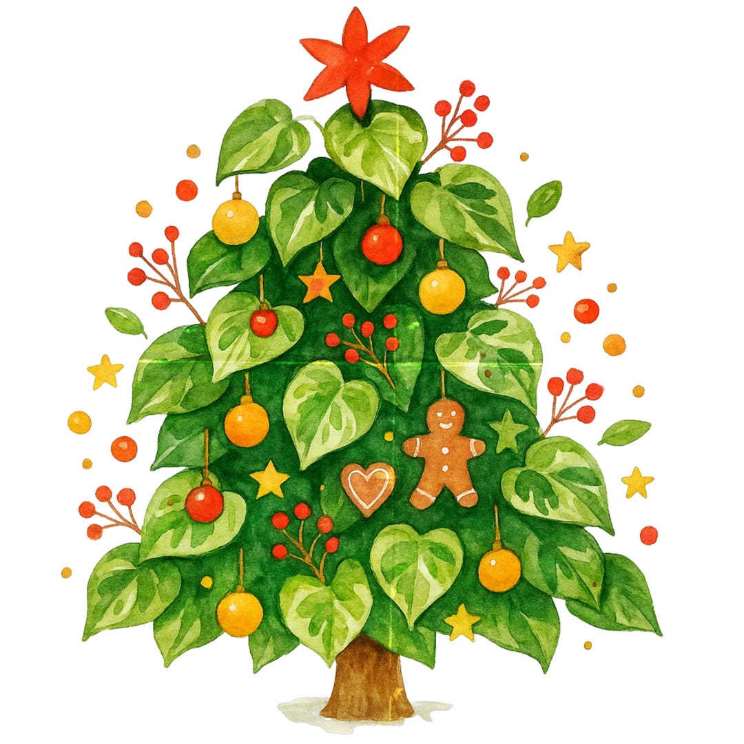 Watercolor Pothos Christmas Tree Print Set – Botanical Holiday Decor ...