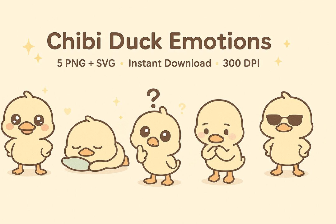 Chibi Duck Emotions Clipart PNG SVG | Kawaii Baby Duck Bundle | Instant ...