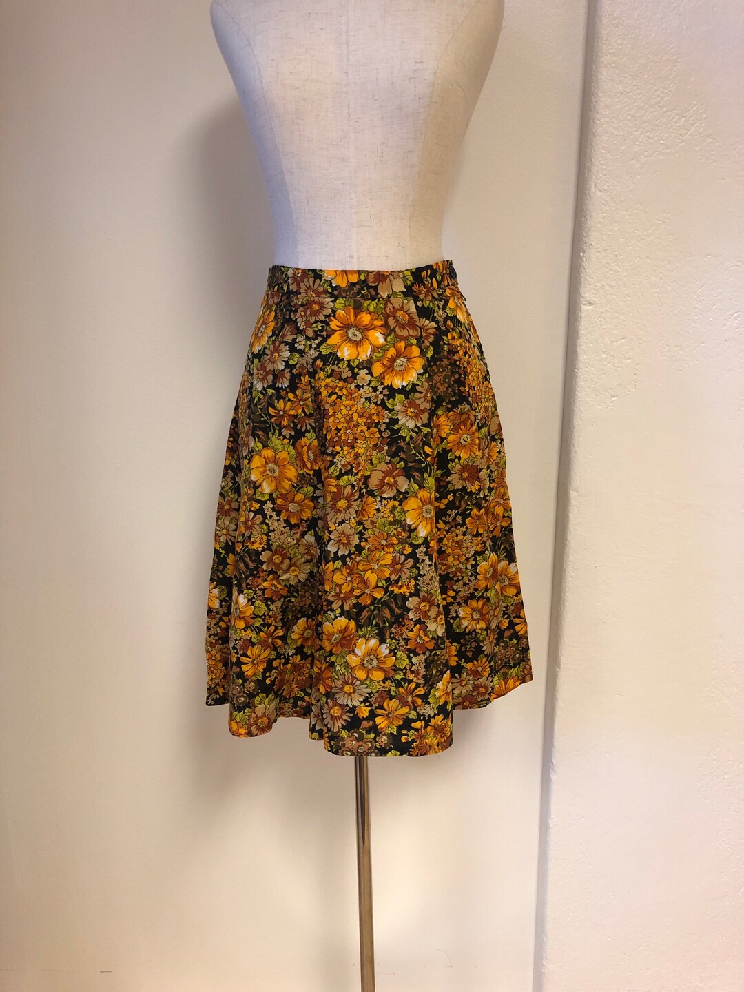 Orange Floral Skirt 70s M - Etsy