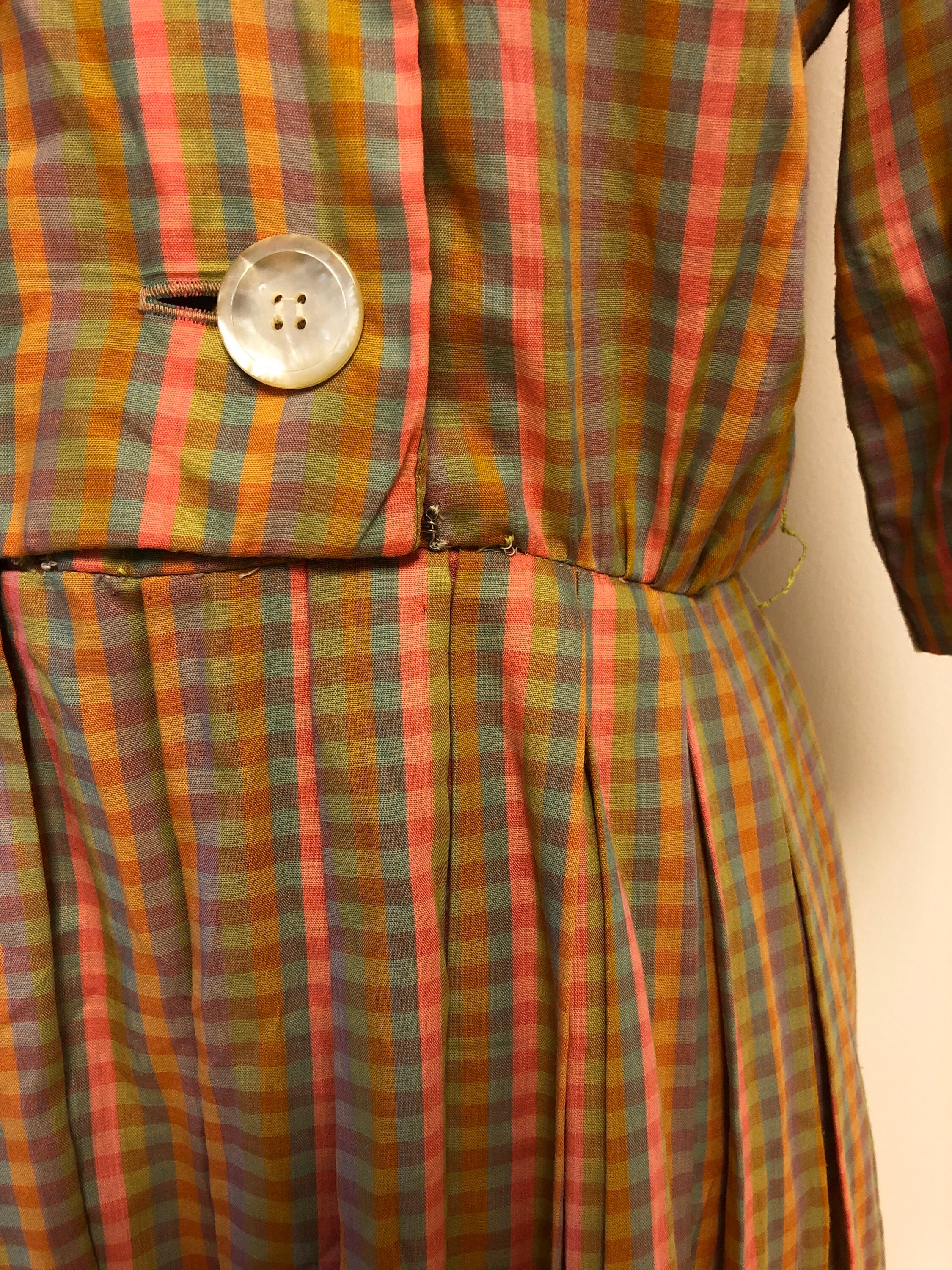 Neon Plaid Vintage Dress 50/60s M - Etsy