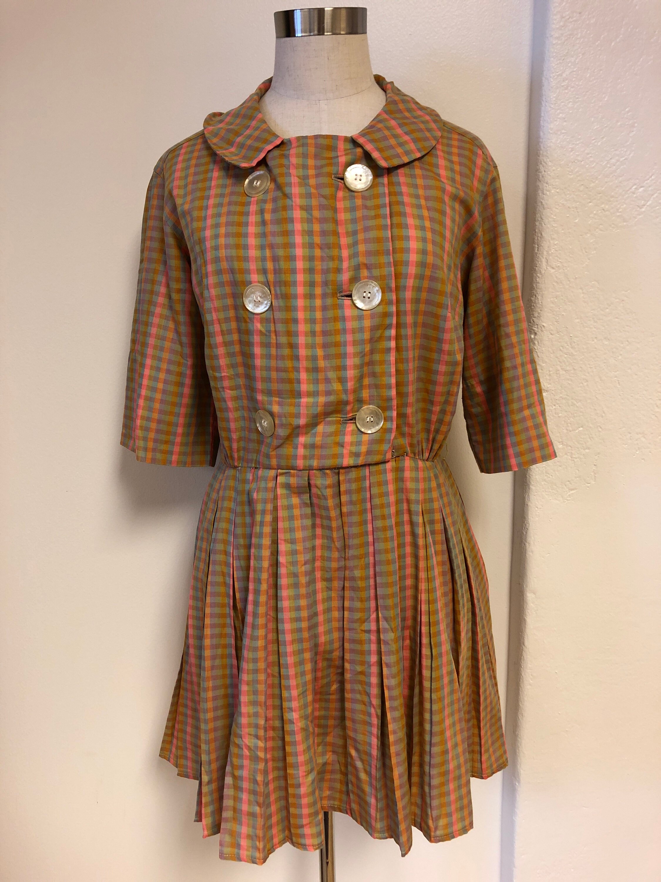 Neon Plaid Vintage Dress 50/60s M - Etsy