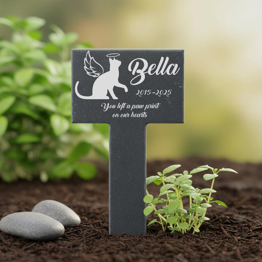 Personalised Cat Memorial Slate Plant Marker Laser Engraved Garden ...