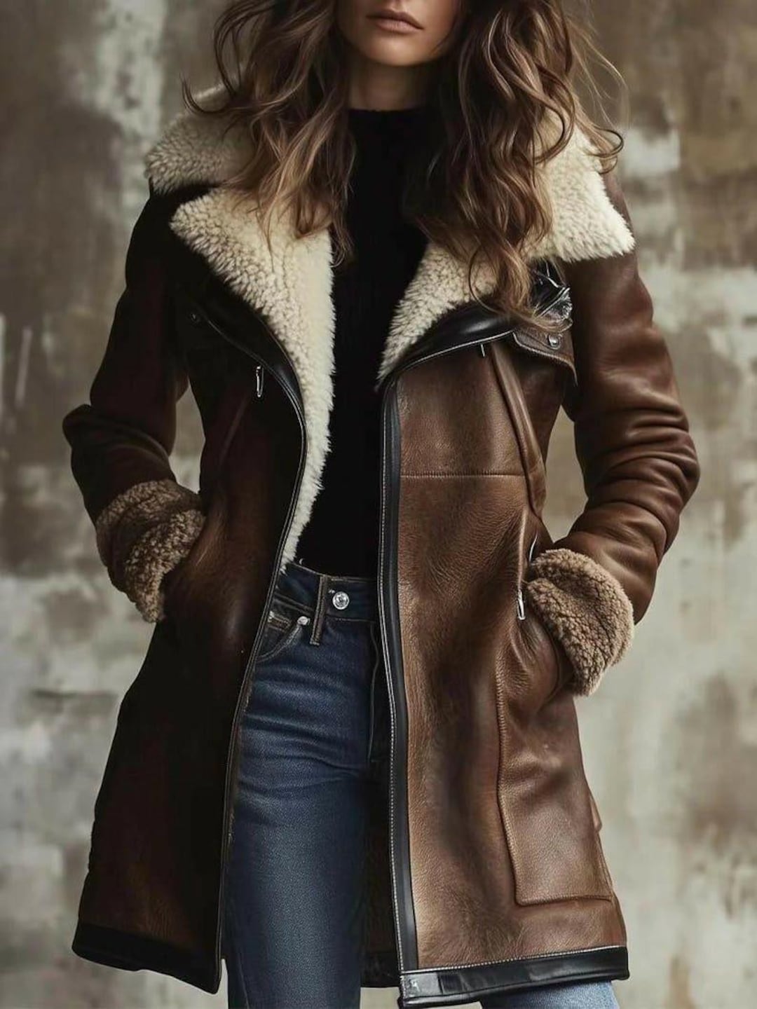 Women’s Shearling Sheepskin Leather Jacket | Brown Shearling Coat With ...