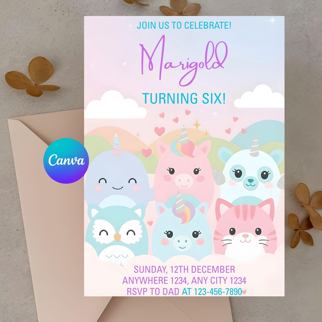 Editable Squishmallow Birthday Invitation, Squishmallow Invitation ...