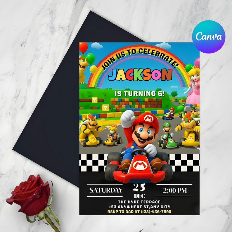 Super Mario Editable Birthday Invitation, Canva Template - Etsy