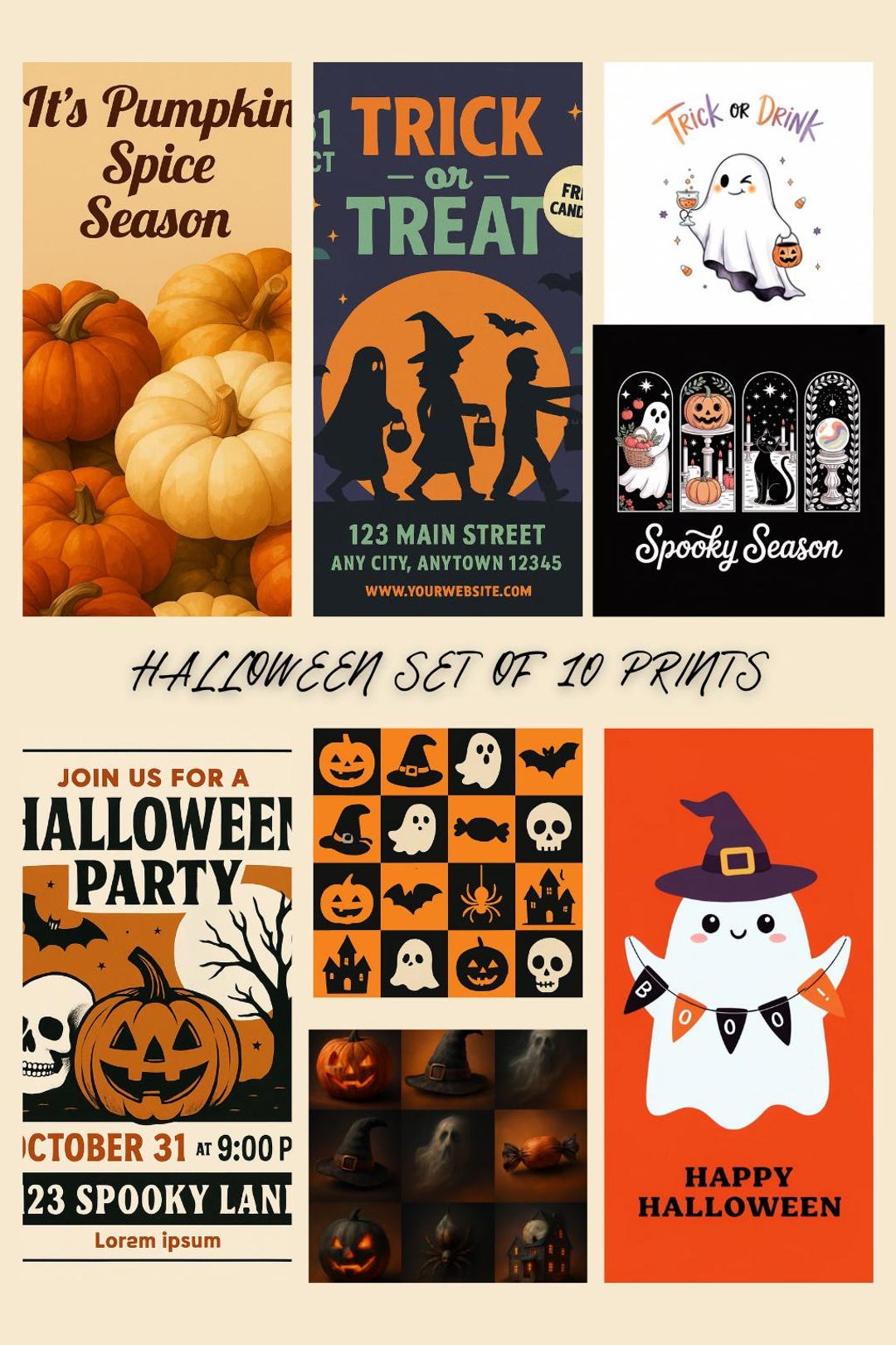 Halloween Printable Wall Art Set – 10 Digital Prints – Spooky Wall ...
