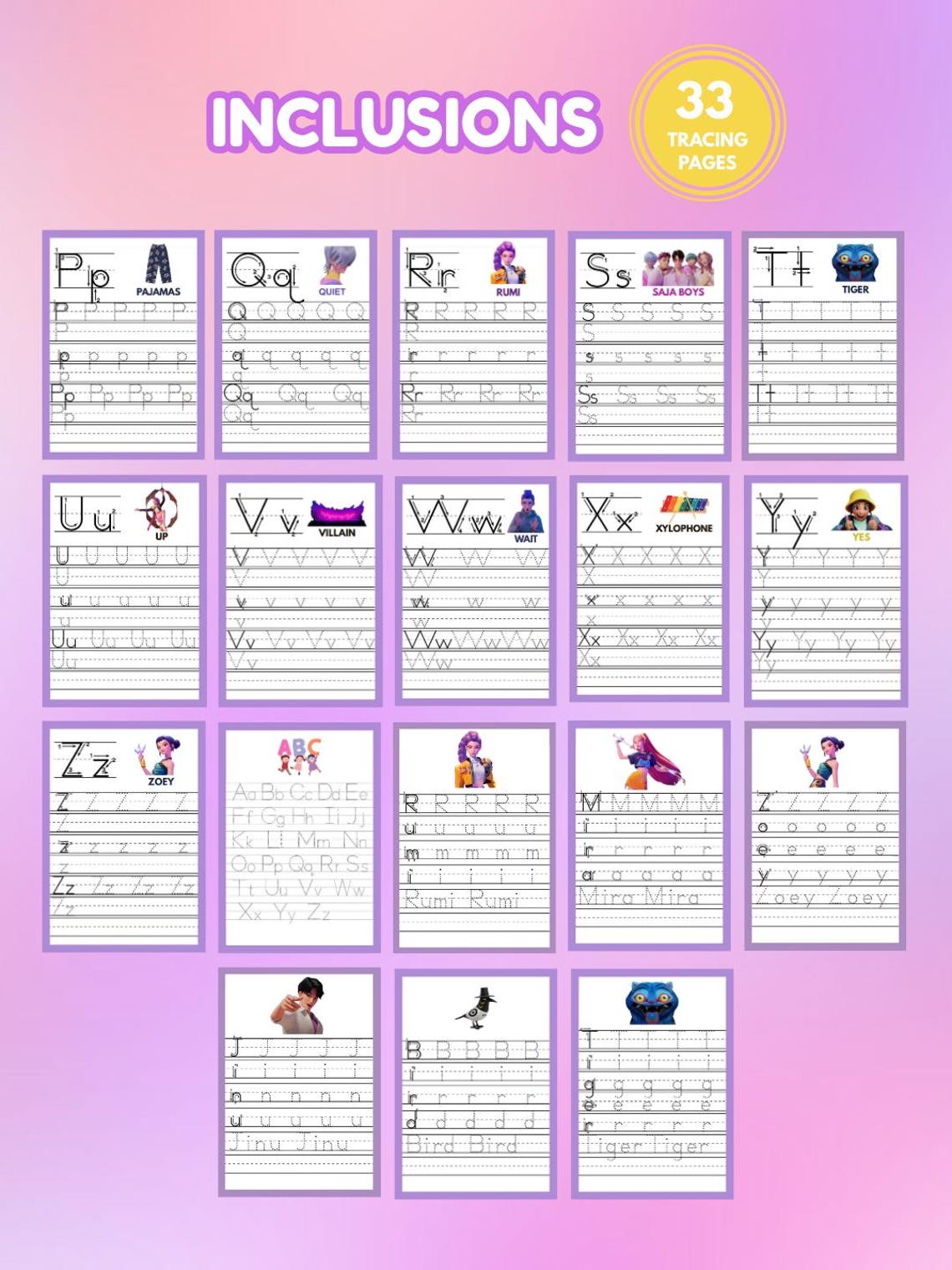 Kpop Demon Hunters Alphabet Tracing Handwriting Practice Sheets ...