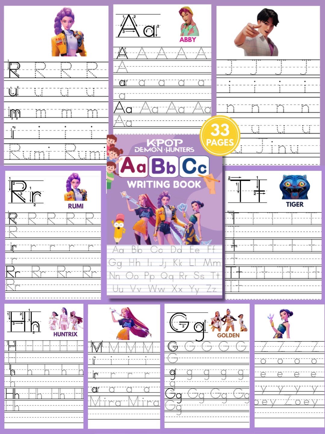 Kpop Demon Hunters Alphabet Tracing Handwriting Practice Sheets ...