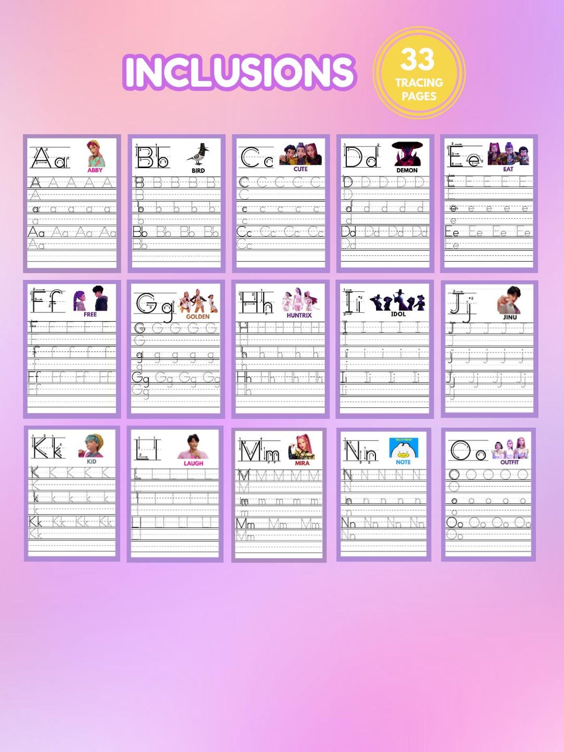 Kpop Demon Hunters Alphabet Tracing Handwriting Practice Sheets ...