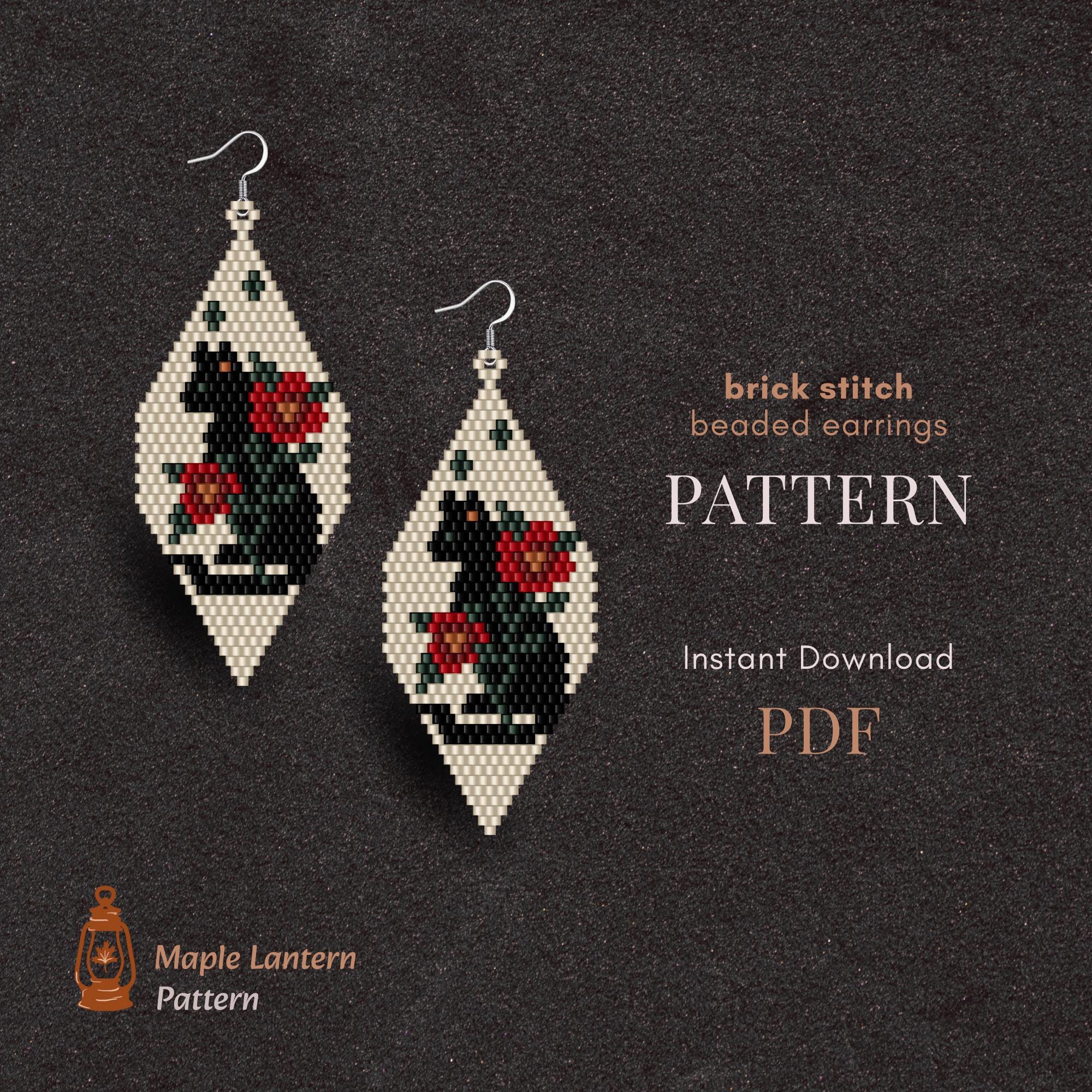 Black Cat Bead Earrings Pattern, Flower Brick Stitch, Animal Scheme ...