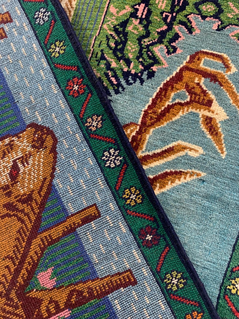 Handmade Wool Pictorial Deer in Landscape Design Hunting Scene Rug 155 ...