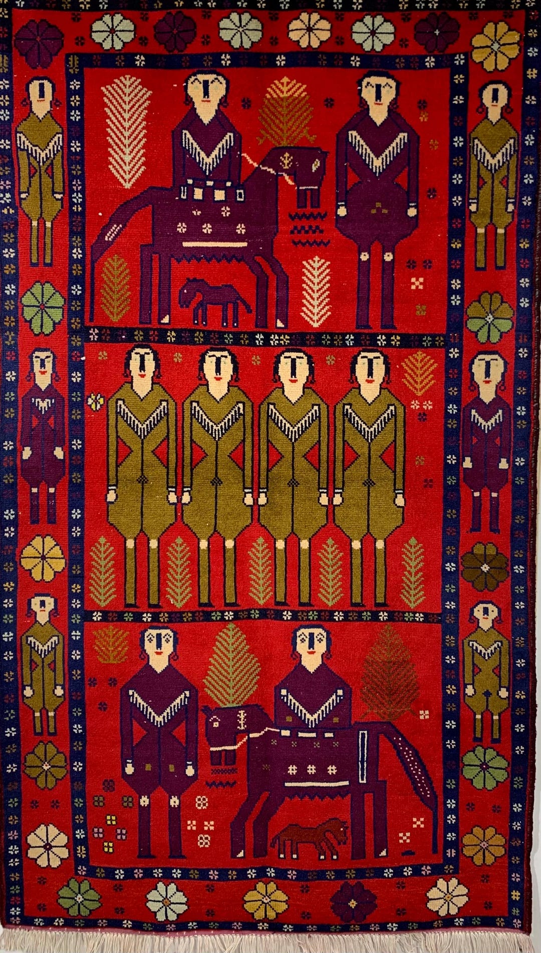 Handmade Wool Pictorial Afghan Rug Human and Animal Motif Style Secne ...