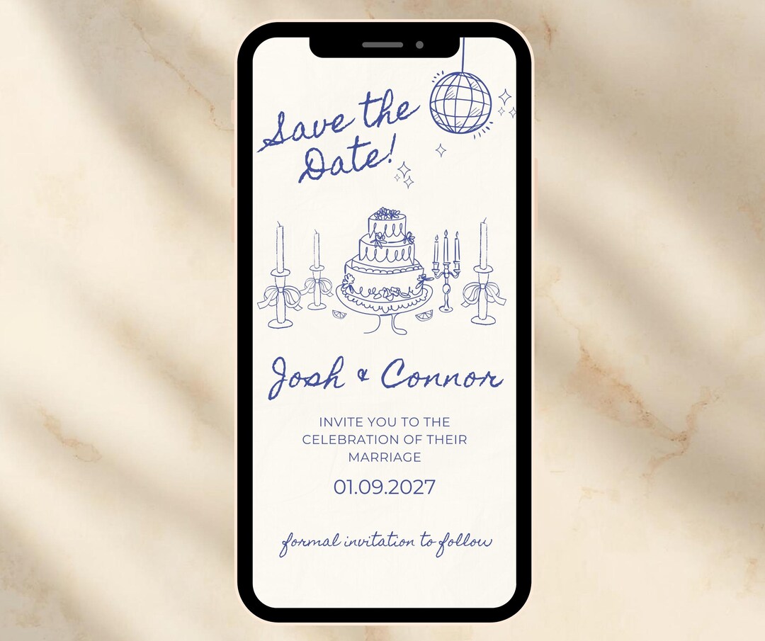 Cake Doodle Hand Drawn Save the Date Evite | Minimalist Wedding ...
