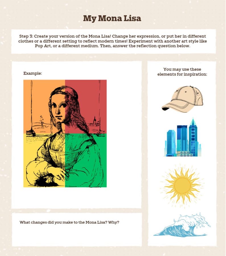 Mona Lisa Art Worksheet Printable | Leonardo Da Vinci Art History ...