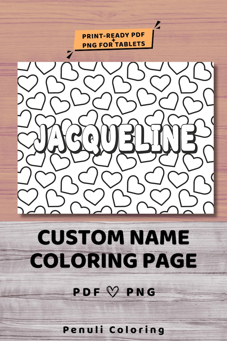 Custom Name Heart Coloring Page: Personalized Kids Activity (PDF & PNG ...
